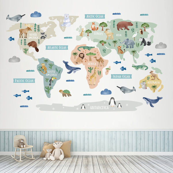 Animal World Map | Animal Wall Stickers – Nursery Stickers